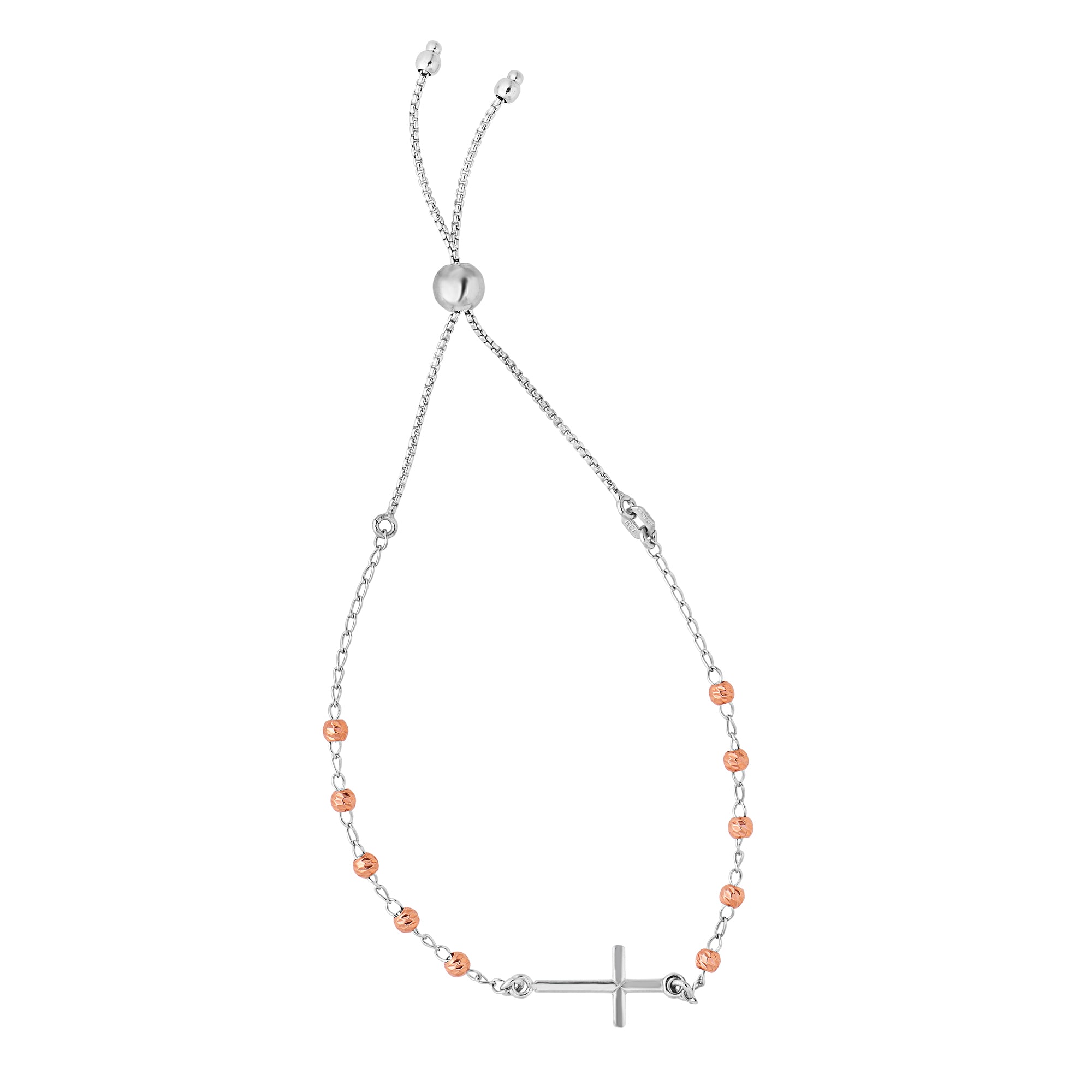 Sterling Silver Two-tone Side Cross Friendship Bracelet-Two-tone | Dra ...