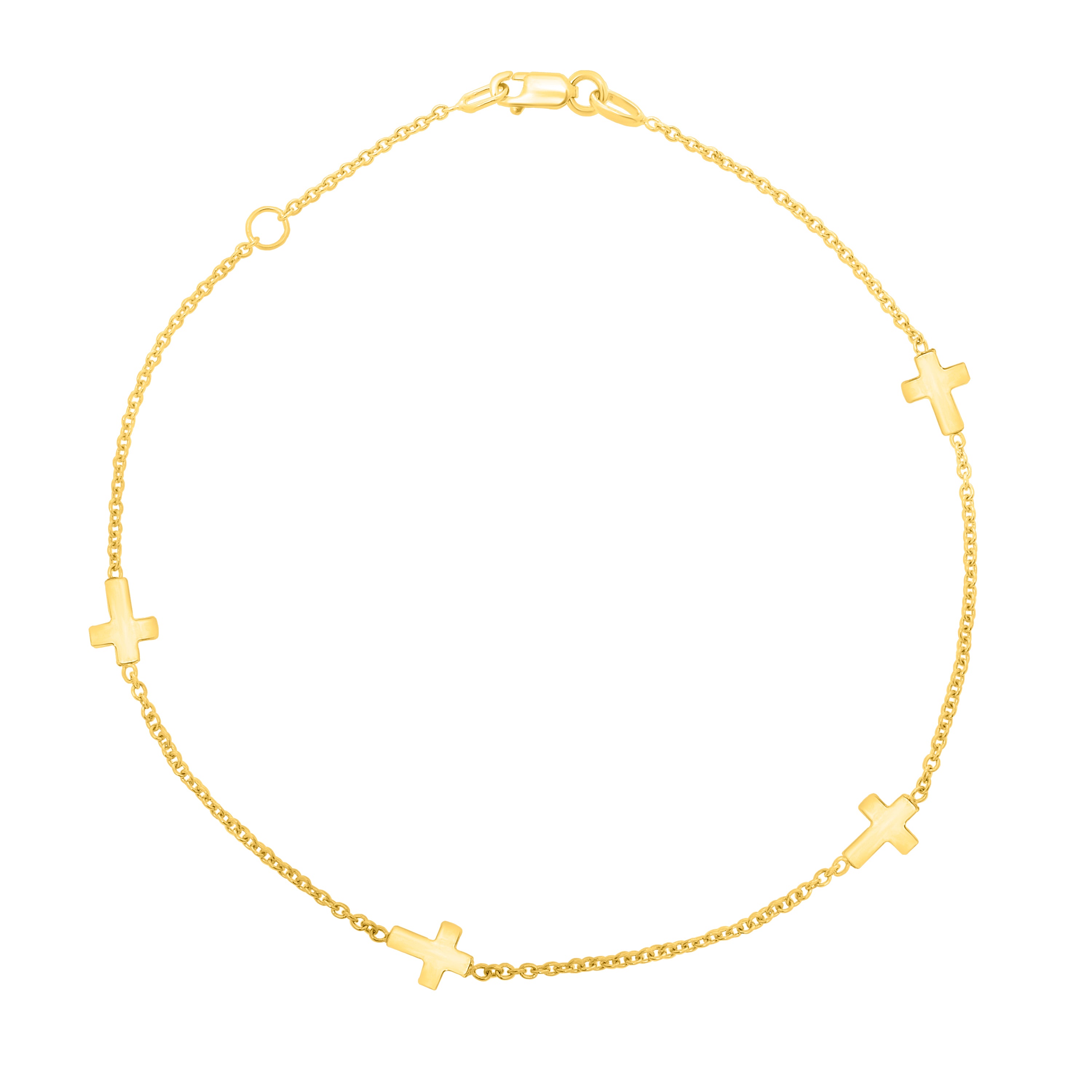 14K Gold Cross Anklet-Yellow | Lobster – Vincent John Jewelers